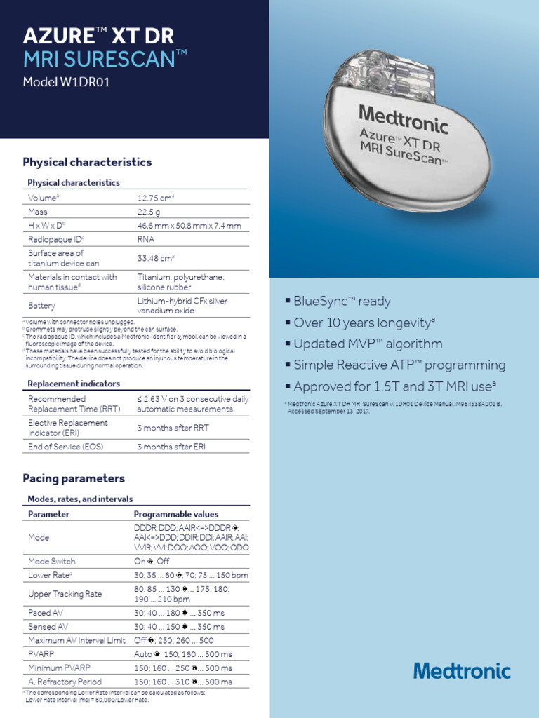 Azure XT DR Mri Surescan Spec Sheet | PDF | Artificial Cardiac ...