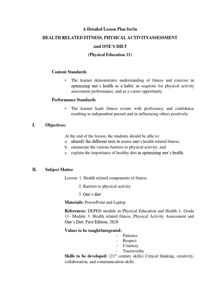 LESSON-PLAN-hope-1-quarter-1 (Final) | PDF | Physical Fitness | Healthy ...