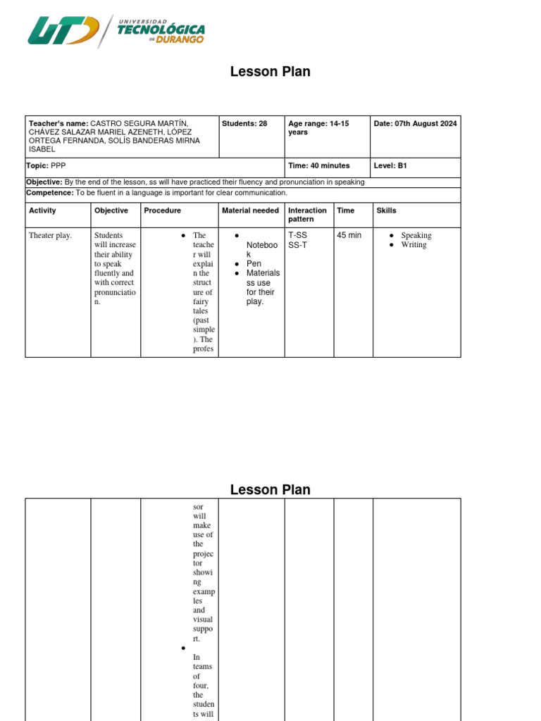 Lesson Plan TTM Renovado | PDF | Fluency | Cultural Assimilation