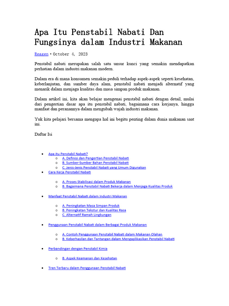 Penstabil Nabati: Fungsi dan Manfaatnya | PDF | Memasak, Makanan ...