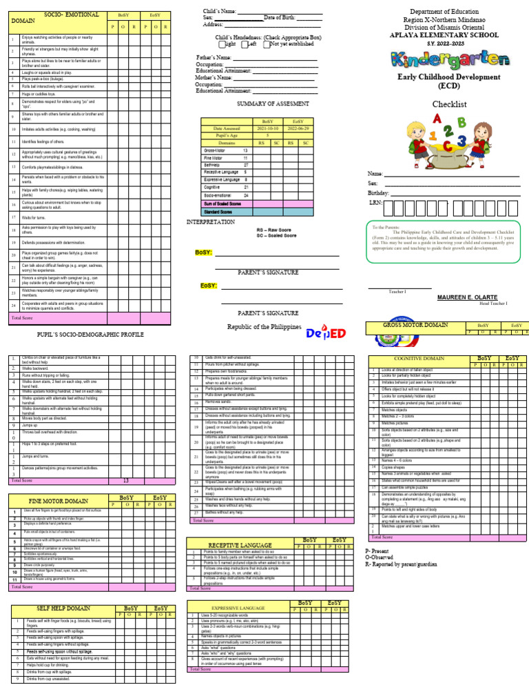 ECCD Checklist Aplaya ES | PDF