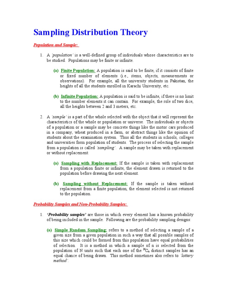 Sampling Distribution Theory: Population and Sample | PDF | Normal ...