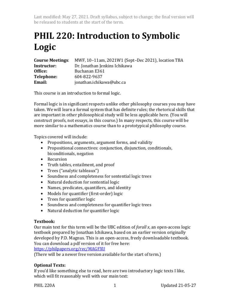 PHIL 220 002 - Jonathan Ichikawa - 2021W1 | PDF | Mathematical Logic ...
