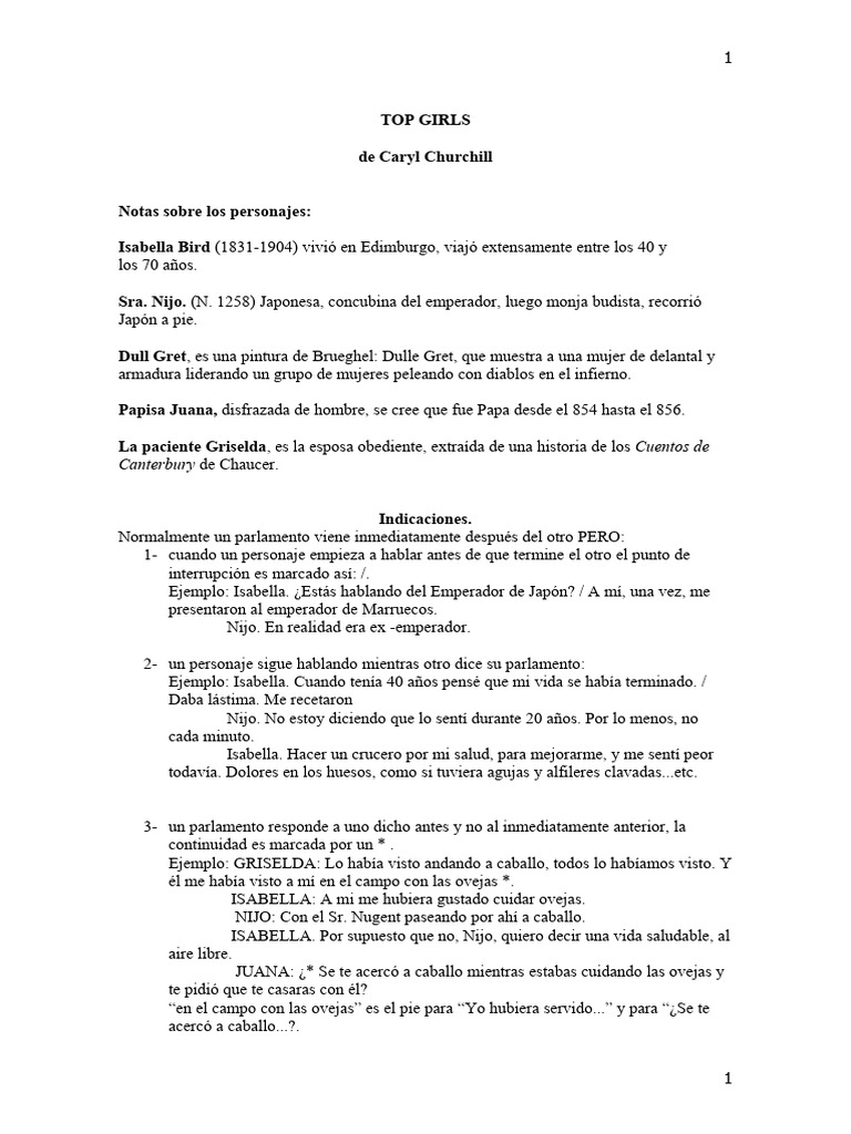 Análisis de "Top Girls" de Caryl Churchill | PDF