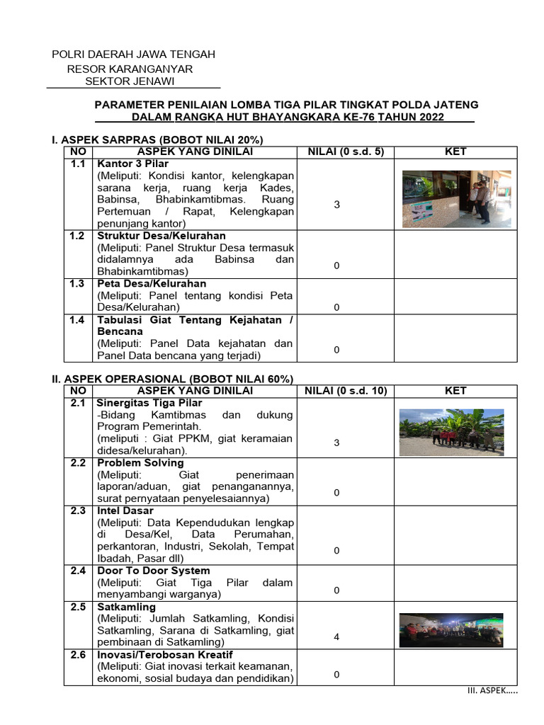 Parameter Penilaian Lomba 3 Pilar | PDF