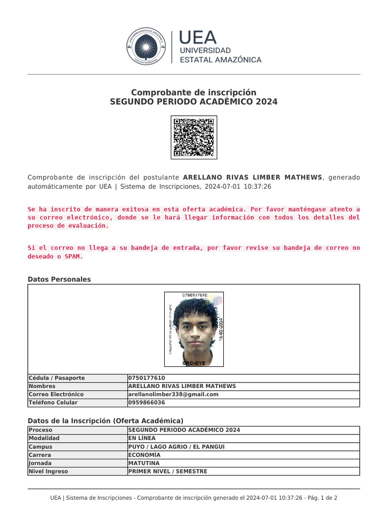 Inscripción UEA Economía 2024 Online | PDF