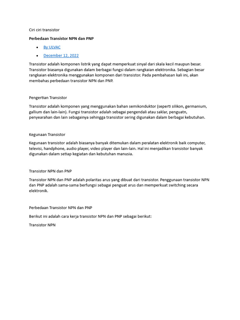 Ciri ciri transistor | PDF