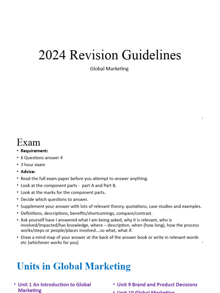 2024 Global Marketing Exam Guidelines | PDF | Franchising | Pricing