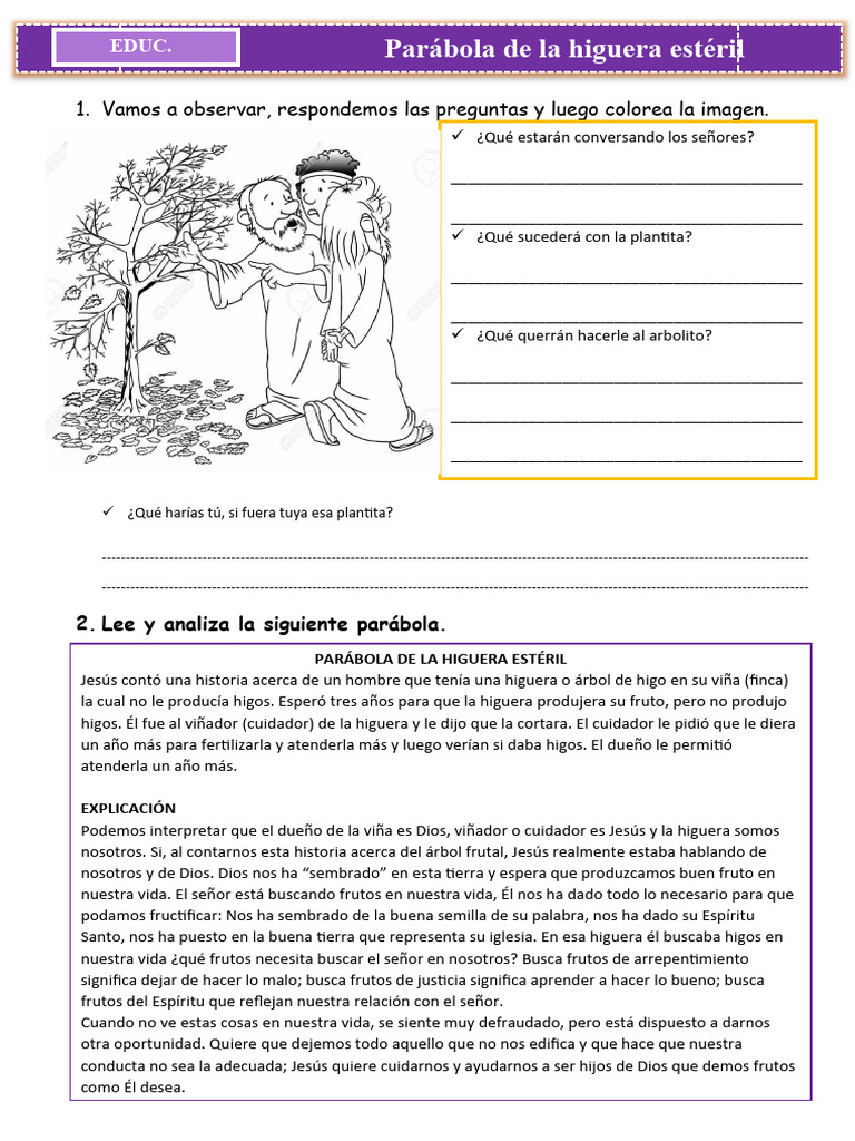 D2 A2 FICHA REL. Parábola La Higuera Estéril | PDF | Parábolas de Jesús