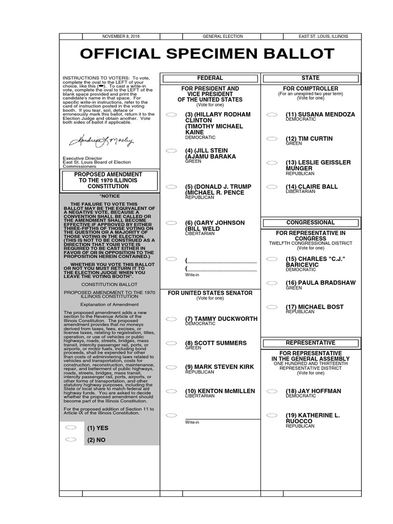 Illinois General Election Ballot 2016 | PDF | Politics Of The United ...