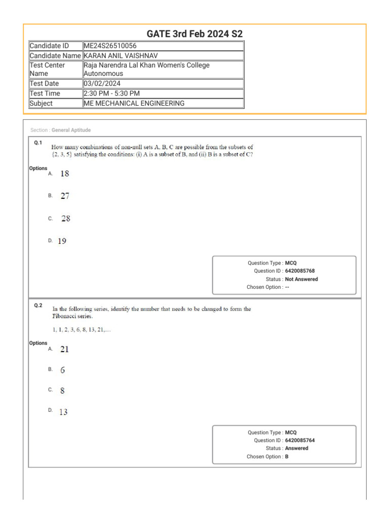 Gate Respomse | PDF | Multiple Choice | Data Collection