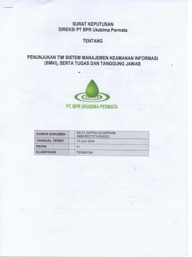 Surat Keputusan Direksi - Peran Dan Tanggung Jawab Tim SMKI Dan ...