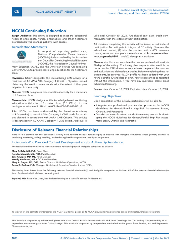 NCCN Guidelines GeneticFamilial High-Risk Assessment - Insights ...