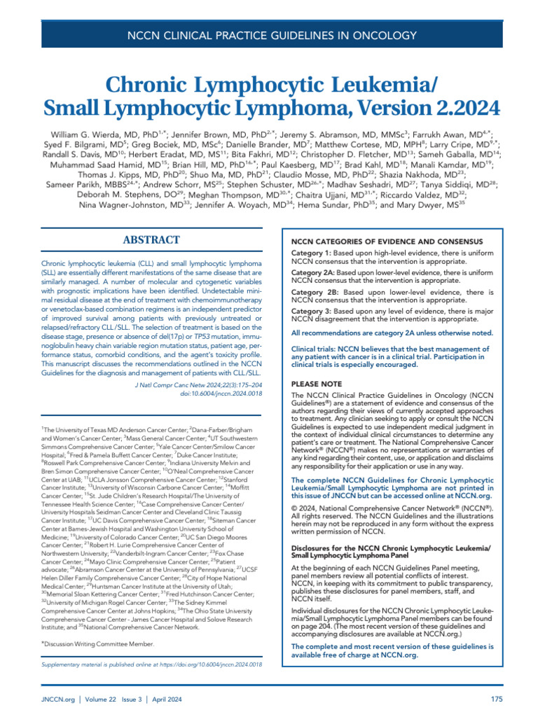 JNCCN-Chronic Lymphocytic Leukemia-Small Lyphocytic Lymphoma - Apr ...