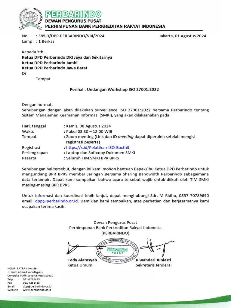 385-3. SURAT DPP Ke DPD Perbarindo DKI Jaya Dan Sekitarnya, Jambi Dan Jawa Barat | PDF