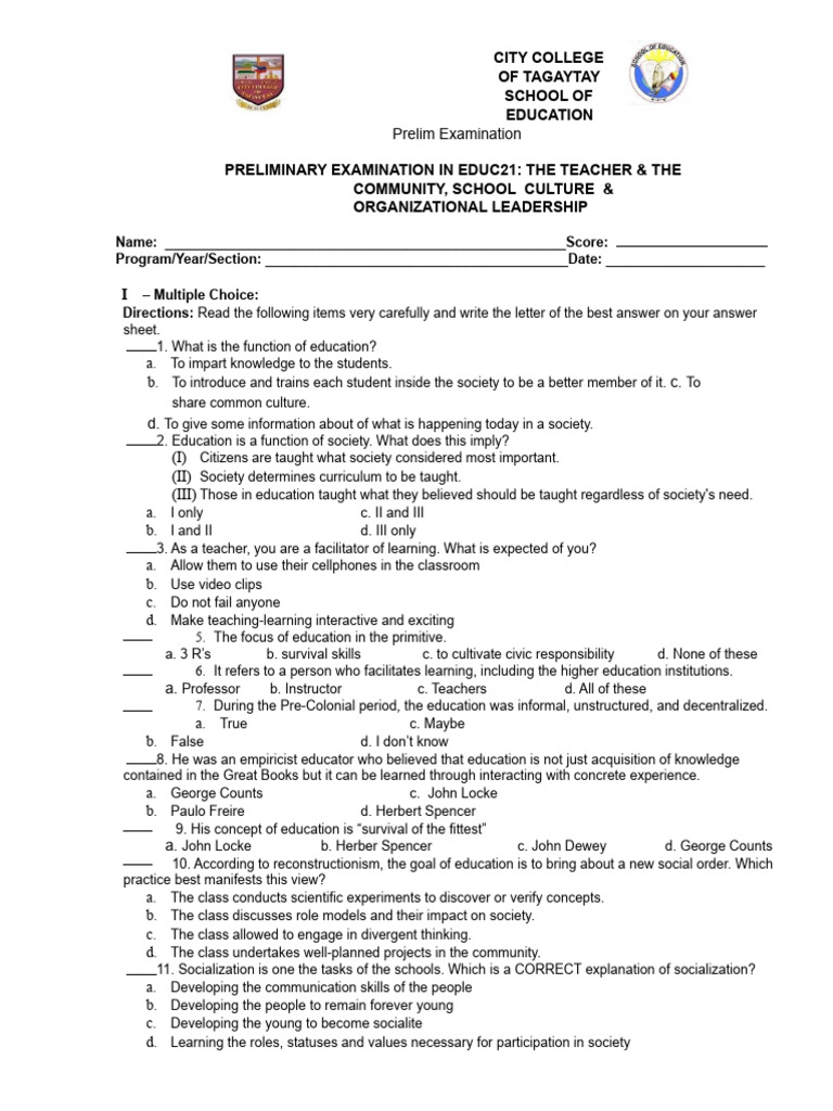 Prelim Exam - Educ21 - Bay, Maricel S | PDF | Learning | Teachers