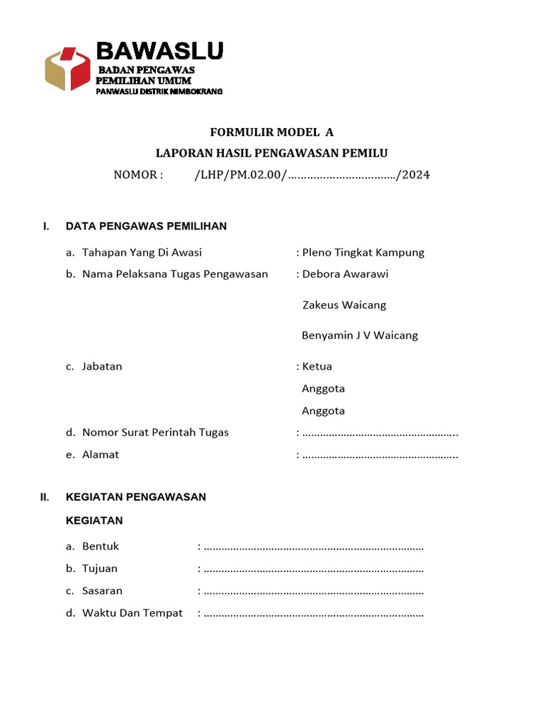 Contoh FORMULIR MODEL A | PDF