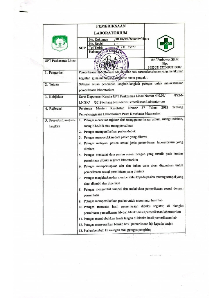 Sop Pemeriksaan Laboratorium | PDF