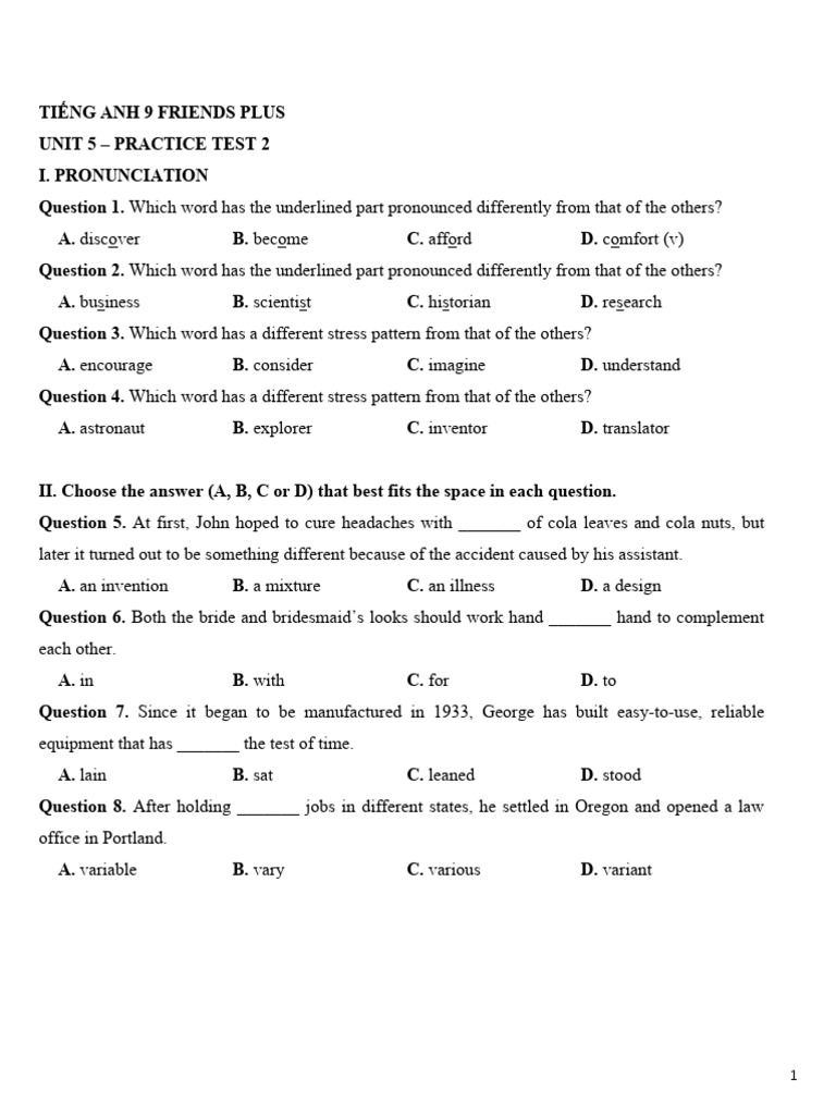 Tiếng Anh 9 Friends Plus - Unit 5 - Practice Test 2 | PDF | Earth | Planets