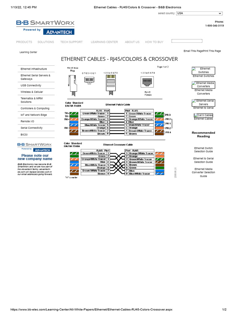 Ethernet Cables - RJ45 - Colors & Crossover - B&B Electronics | PDF ...