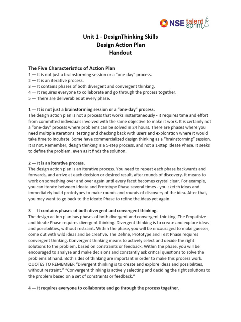 Session 3 Design Action Plan - Handout | PDF | Design Thinking | Thought