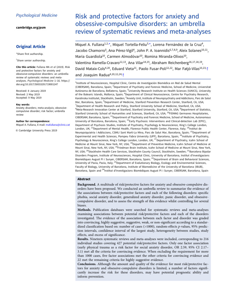Risk and Protective Factors For Anxiety and Obsessive-Compulsive ...