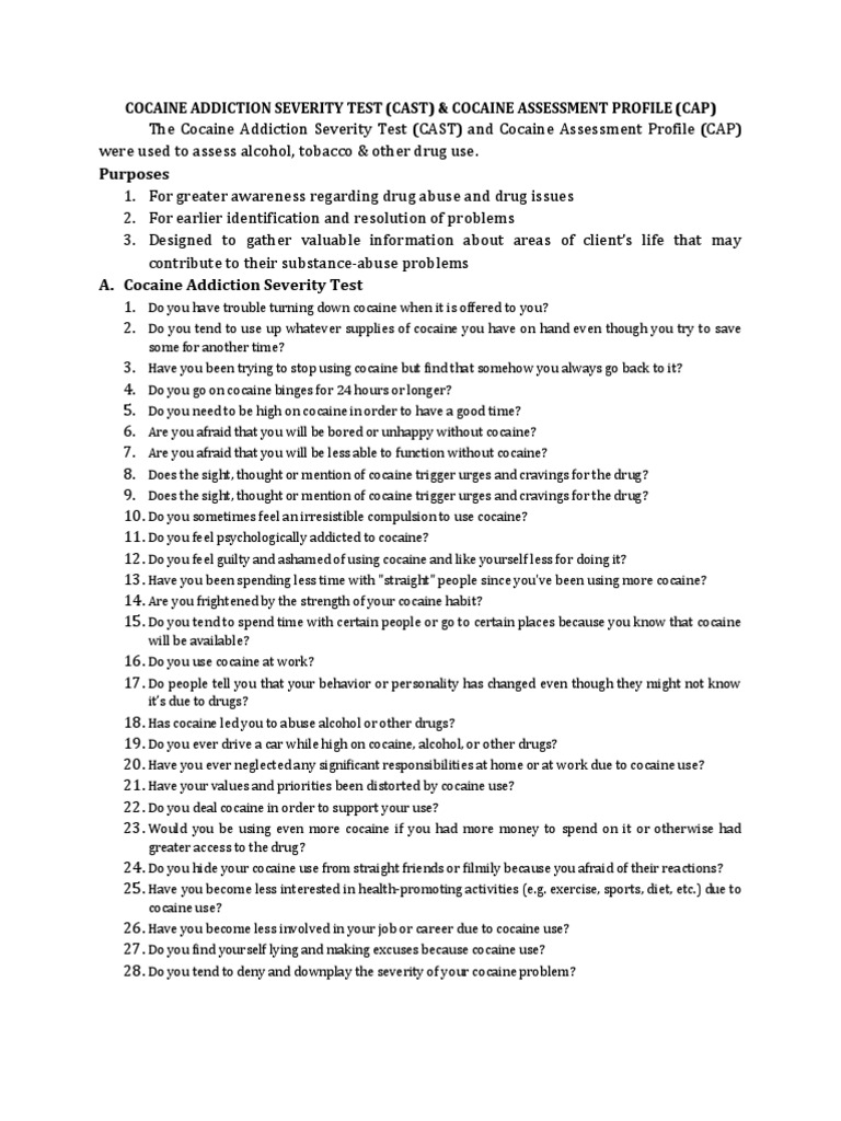 Cocaine Addiction Severity Assessment | PDF | Cocaine | Substance Abuse