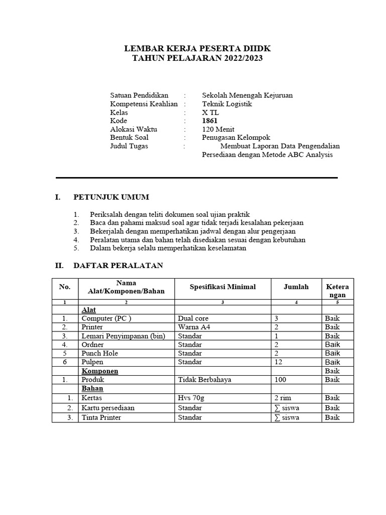 LKPD PP Metode Abc Kelas X TL SMT Genap 2223 | PDF