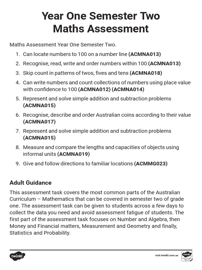 Year One Semester Two Maths Assessment | PDF | Mathematics | Numbers