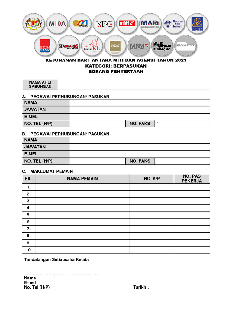Borang Penyertaan Dart Berpasukan Antara Miti Dan Agensi Pdf 