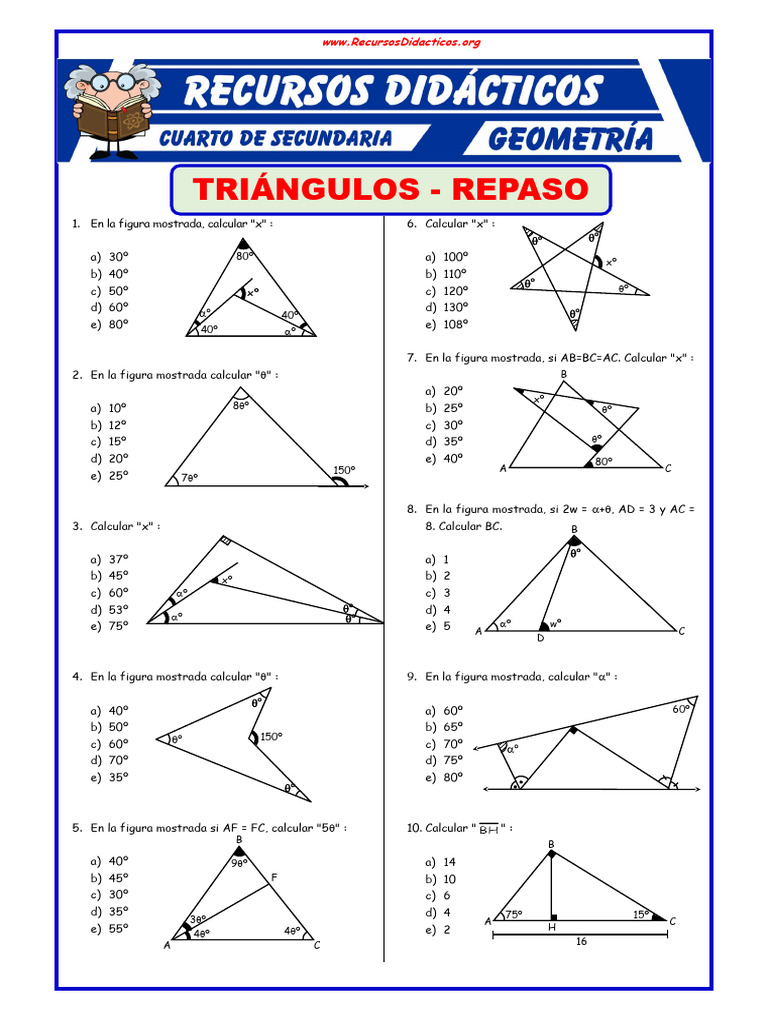 Pratica de Triangulos para Cuarto de Secundaria | PDF | Triángulo | Geometría Elemental