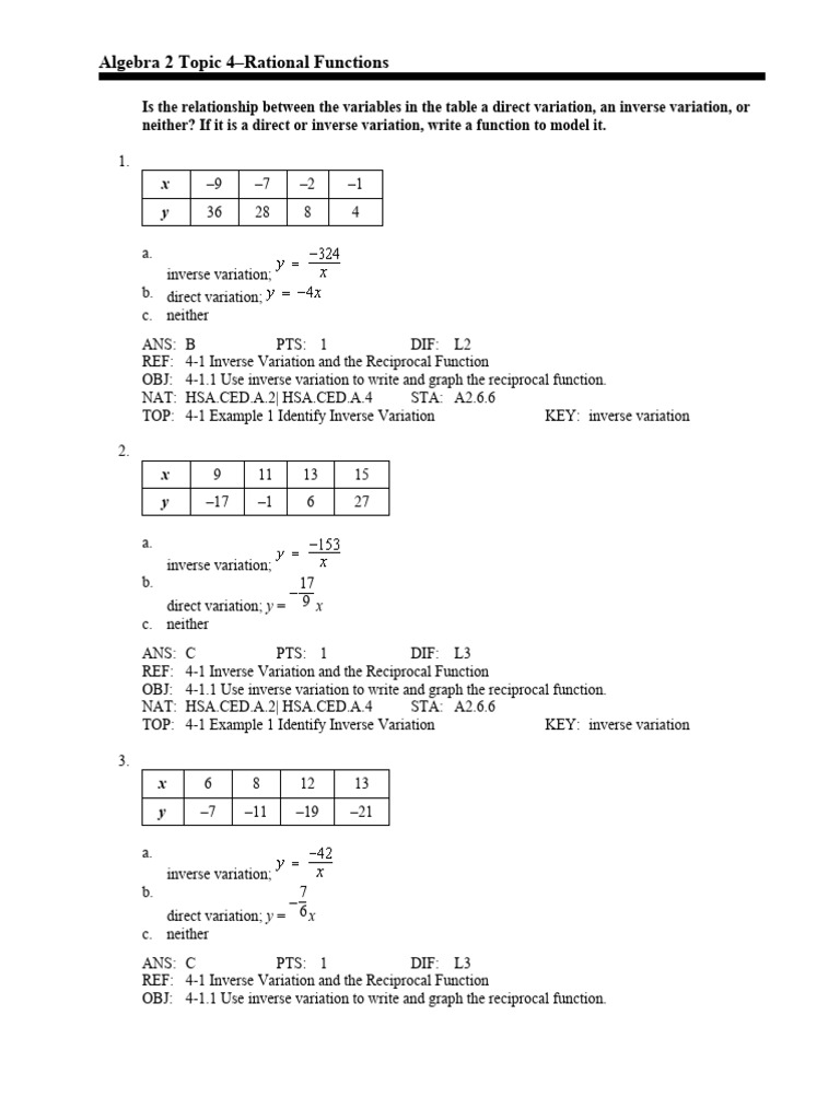 Understanding Inverse Variation Functions | PDF | Asymptote | Rational ...