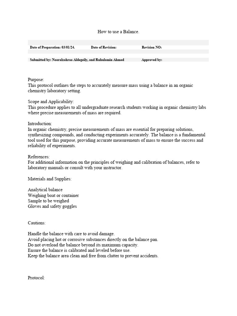 SOP-How To Use A Balance | PDF | Laboratories | Chemistry