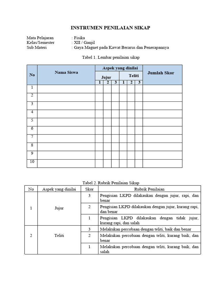 Instrumen Penilaian - Supri | PDF