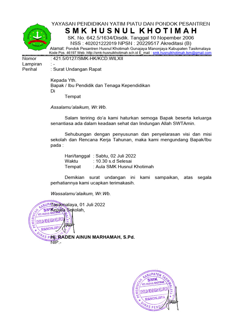 Surat Undangan RKT Dan Visi Misi | PDF
