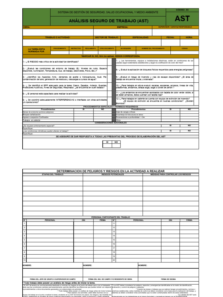 Análisis de Trabajo Seguro Ast | PDF | Seguridad y salud ocupacional