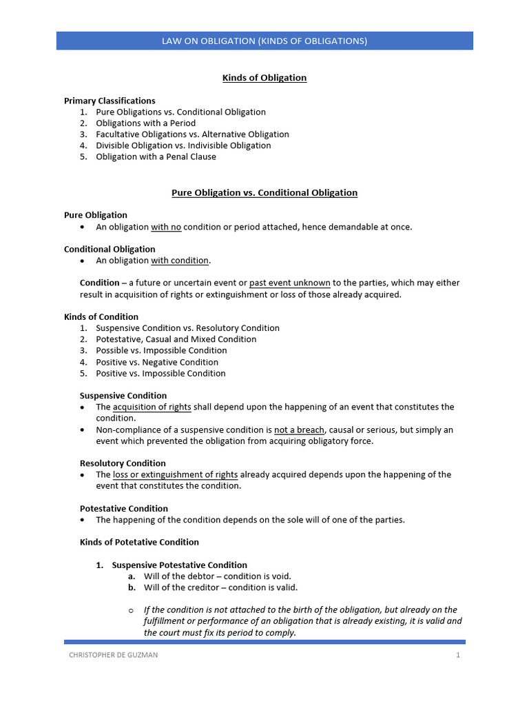 2.0 Notes - Law On Obligations - Kinds of Obligations - Student's | PDF ...