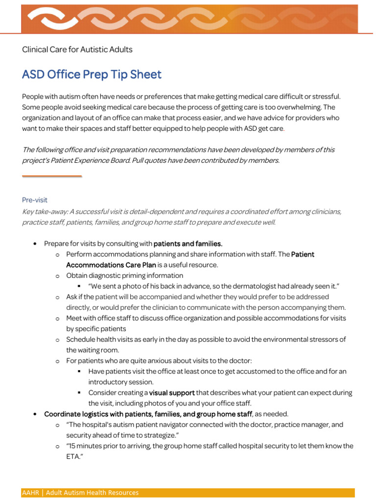 ASD Office Prep Tip Sheet | PDF | Autism Spectrum | Patient
