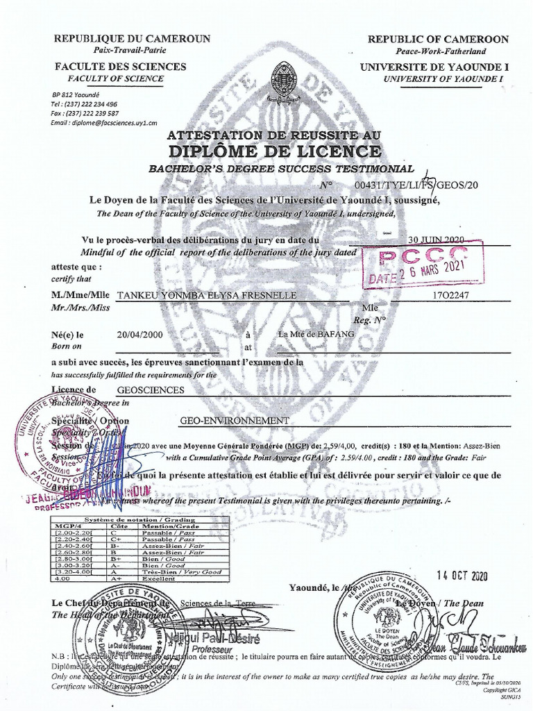 Attestation de Reussite Tankeu | PDF Attestation de Reussite Tankeu | PDF
