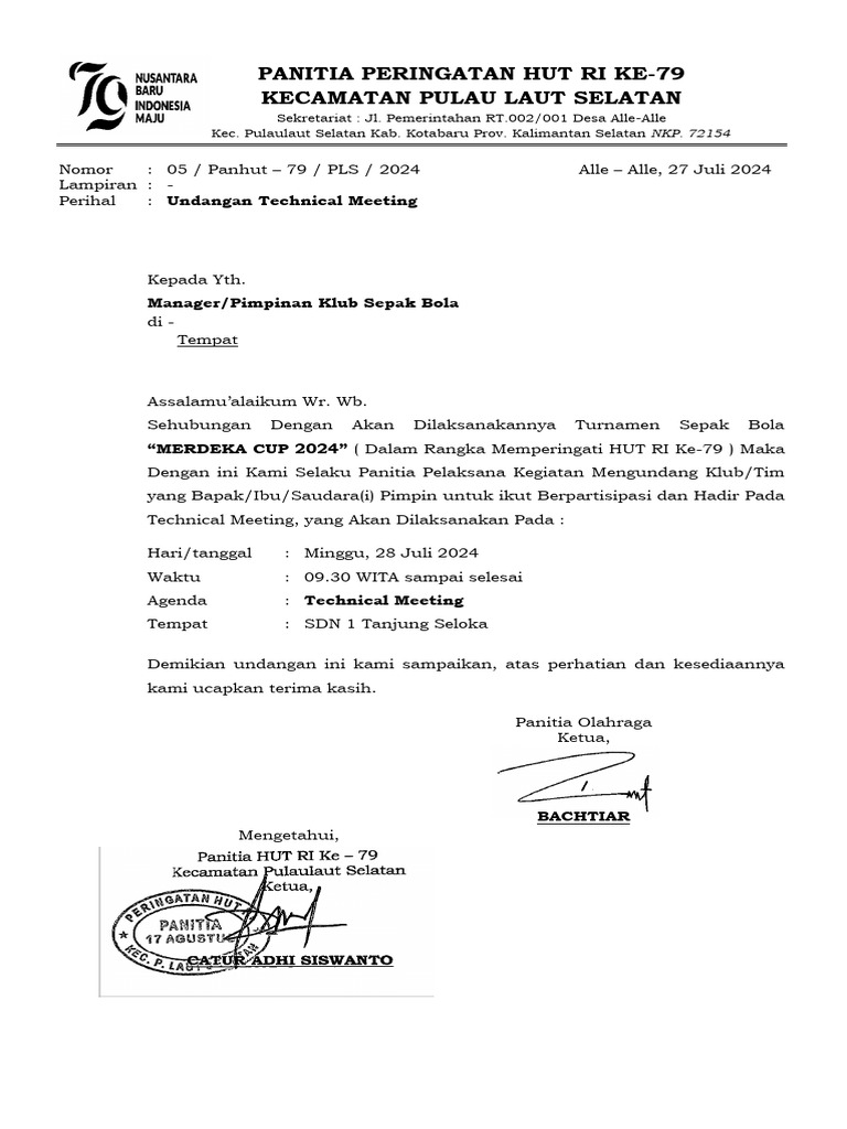 Undangan Technical Meeting Sepak Bola | PDF