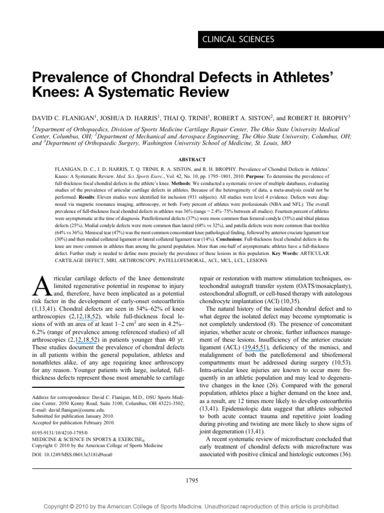 Prevalence of Chondral Defects in Athlet | PDF | Knee | Clinical Medicine