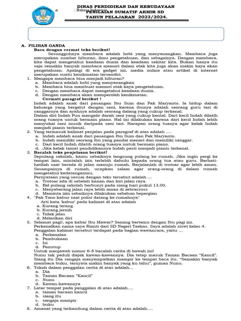 Soal Asesmen Bindo | PDF | Seni & Disiplin Bahasa | Seni