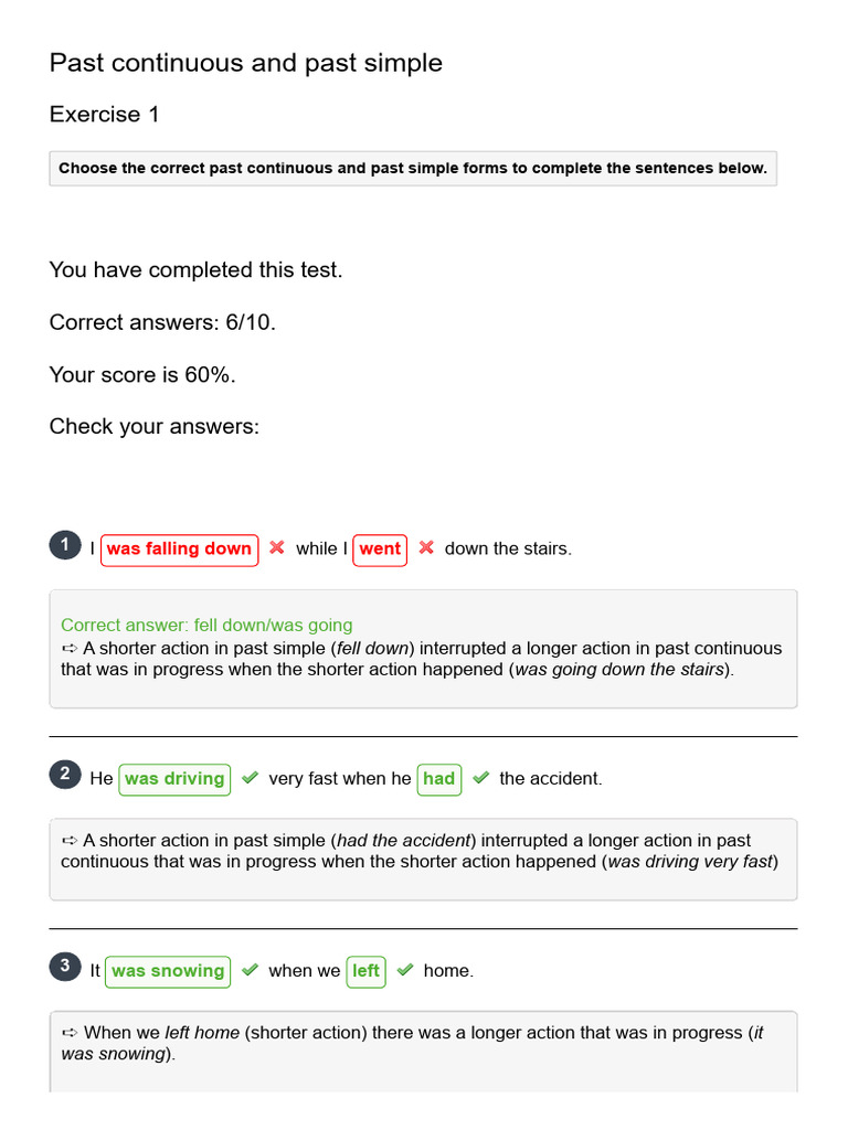 Past Simple vs Continuous Test Guide | PDF | Self-Improvement