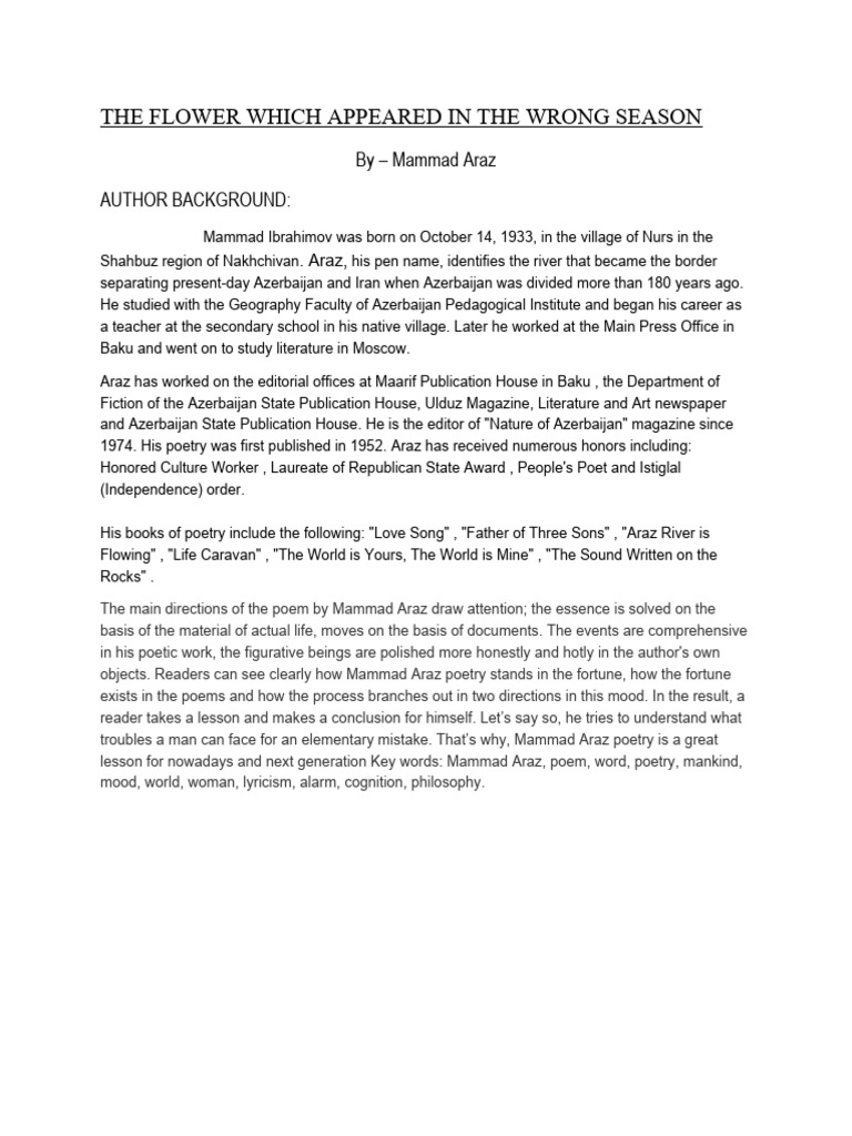 The Flower Which Appeared in The Wrong Season | PDF