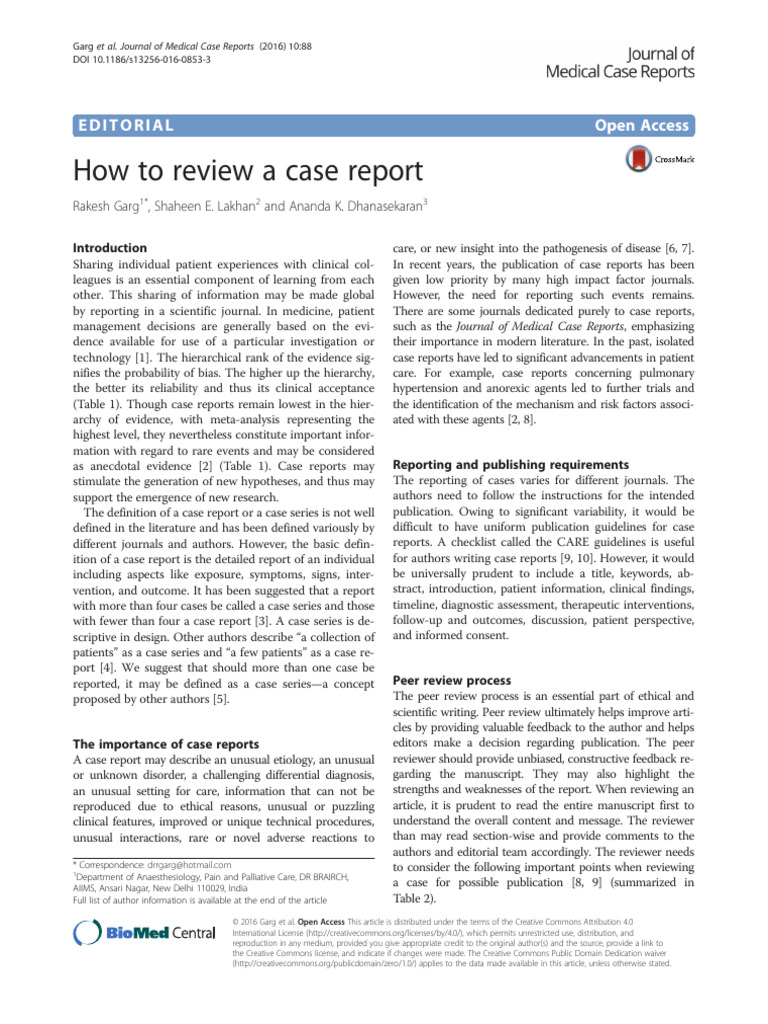 How To Review A Case Report: Editorial Open Access | PDF | Case Report ...