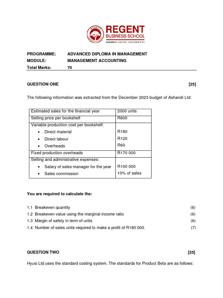 ADM - Management Accounting - Jan 24 Assignment Addendum | PDF | Private Sector | Financial ...