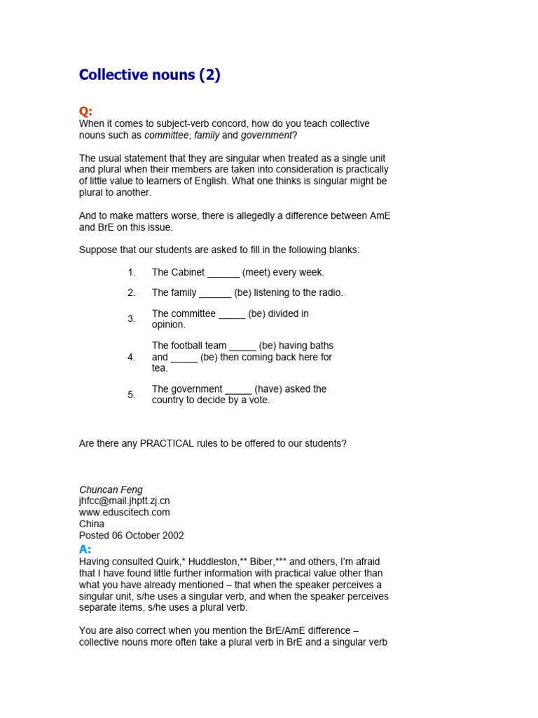 Collective Nouns | PDF | Plural | Grammatical Number