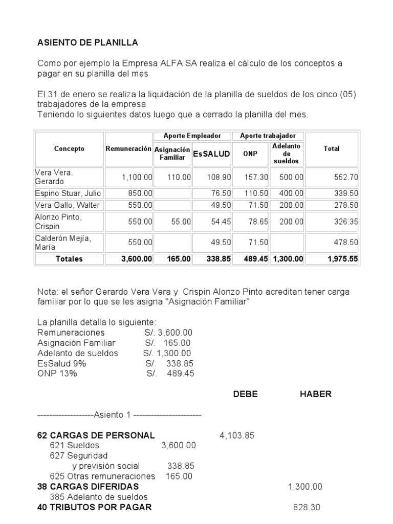 ASIENTO DE PLANILLA | Contabilidad | Salario
