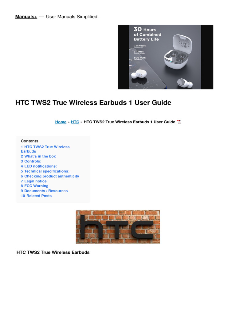 HTC TWS2 Earbuds User Guide | PDF | Radio | Electromagnetic Interference