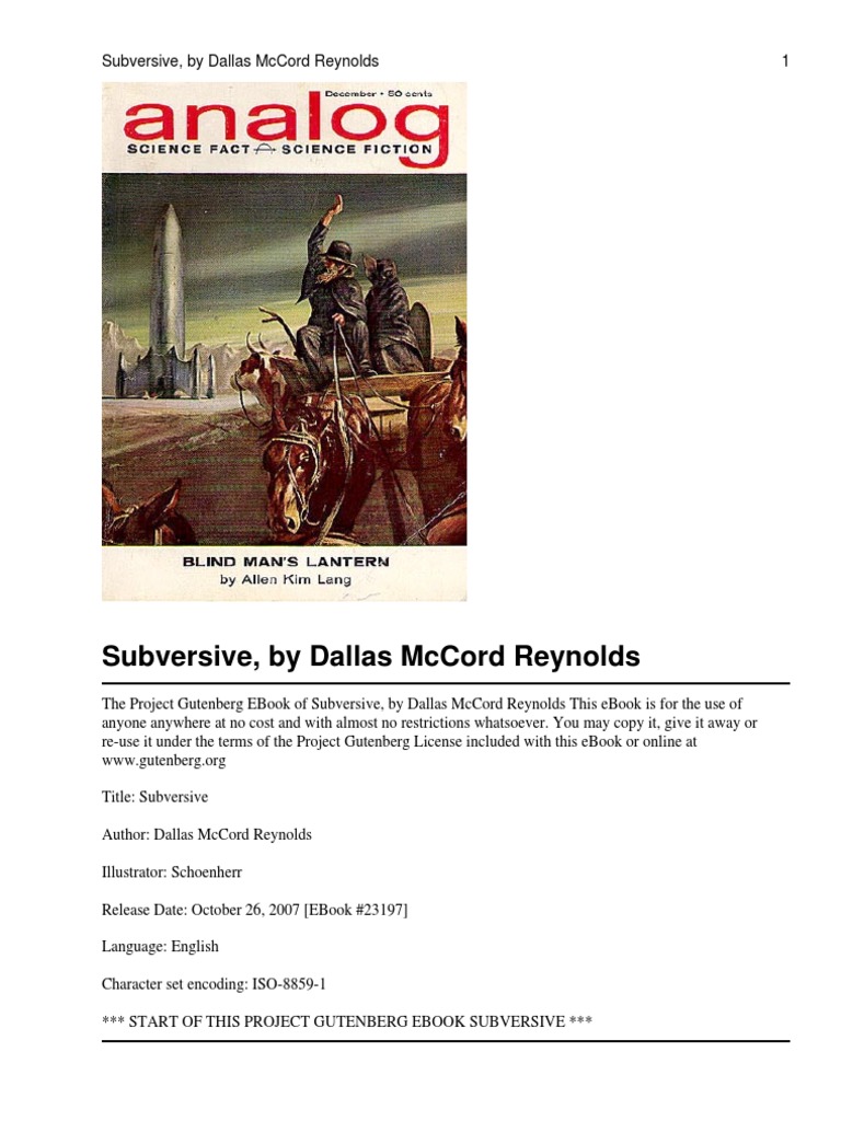 Subversive, by Dallas Mccord Reynolds 1 | PDF | Project Gutenberg | Public Domain
